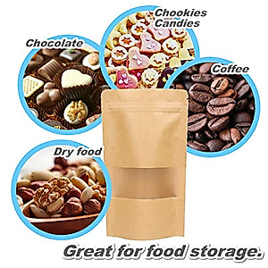 BAAGGNAA 150 Pack Ziplock Stand up Kraft Paper Bags Pouches with Front Matte Window for Food Storage Resealable Packaging Containers Household Reusable Organizer (6.7*9.4 Inch)