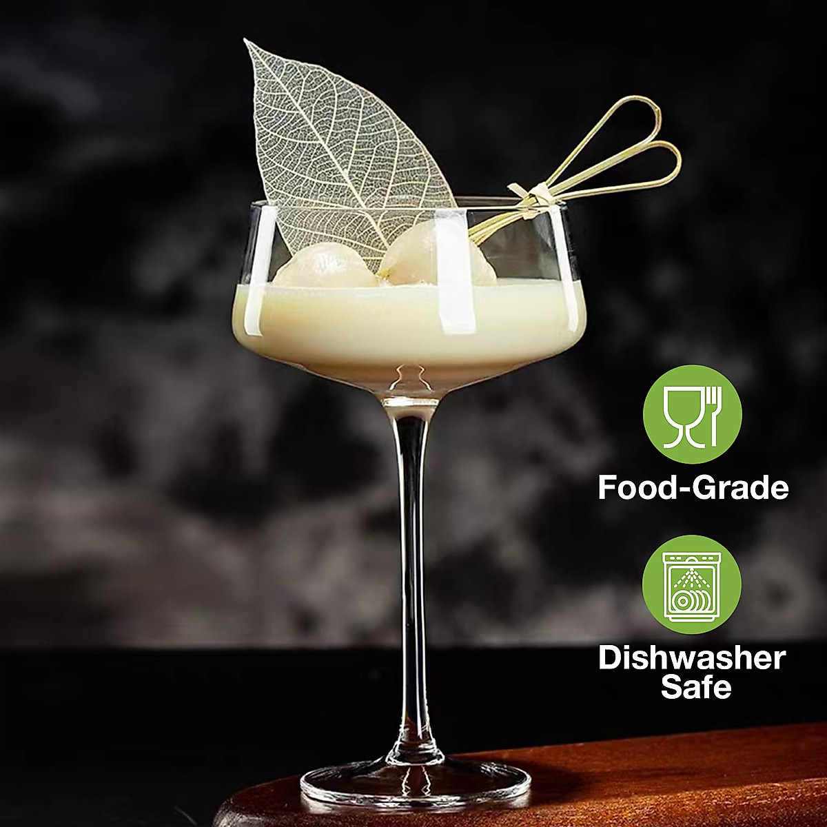 Hlukana Hand Blown Martini Glasses Set of 4, 8 oz Coupe Glass, Premium Crystal Cocktail Glassess, Champagne Glass, Handblown Drinkware Set, Perfect for Bar, Cocktails, Martinis, Margaritas, Parties