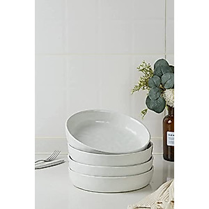 famiware 4 Pieces Pasta Bowls Set, 8.5 inch Salad Bowls, Large Capacity, Bowl Sets with Brown Speckled Perfect for Your Friend for Housewarming, Thanksgiving, White