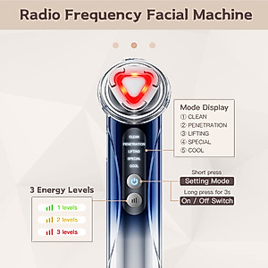 Radio Frequency Facial Machine - Home Use Anti-Aging Skin Tightening Rejuvenation Skin Care Device, Light Therapy for Wrinkles Lifting High Frequency Face Massager with EMS