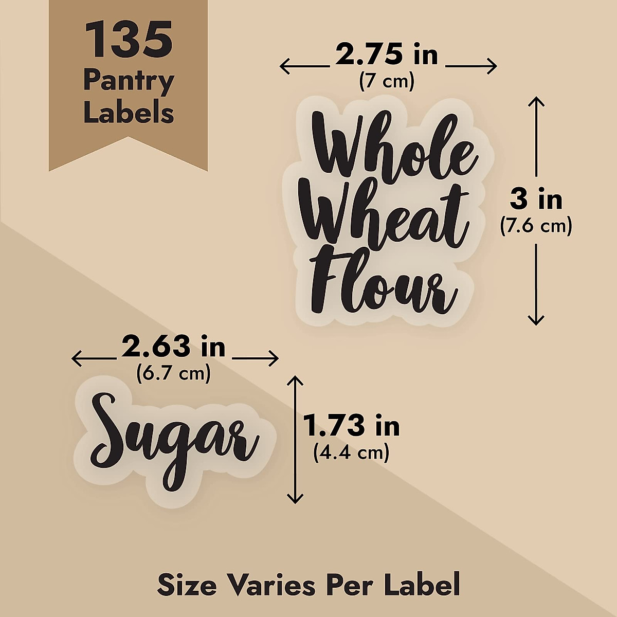 Talented Kitchen 135 Pantry Labels for Food Containers, Preprinted Clear Kitchen Food Labels for Organizing Storage Canisters & Jars, Black Cursive + Numbers Stickers (Water Resistant)