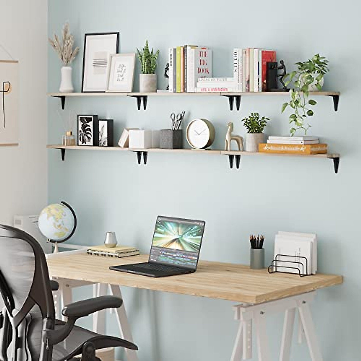 Wallniture Arras Floating Shelves, Living Room Bookshelf, Wall Shelves for Bedroom, Kitchen Organization Units & Office Wall Decor 24" Natural Wood Shelf Set of 6