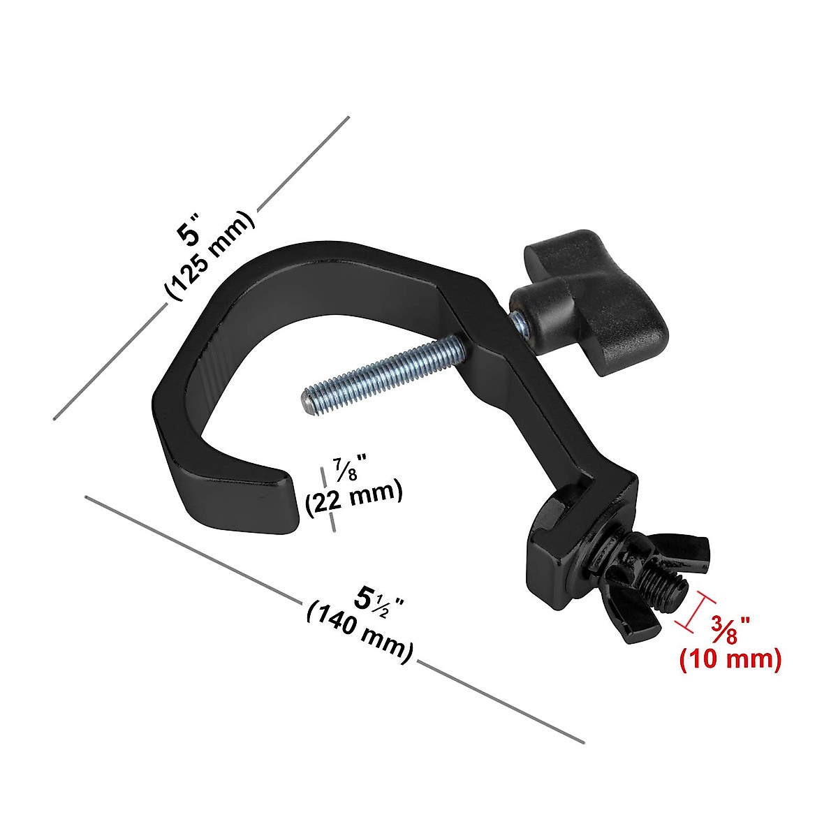 5 Pcs Black Truss Clamp Stage Lights Hook Fits Pipe OD 1.18-2"(30-51mm), Max.Load 132lb, Aluminum Alloy C Clamp for DJ Lighting Moving Head Spotlight, TUV certified