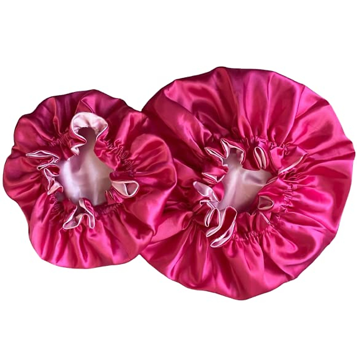 KiraBelle Matching Mommy and Me Satin Bonnet Set w/Travel Bag (Fuchsia) Christmas, Mother's Day, Easter, Birthday