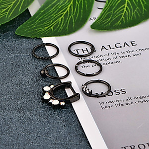 LAURITAMI 16G Stainless Steel Septum Clicker Piercing Jewelry, 6Pcs Set, Black