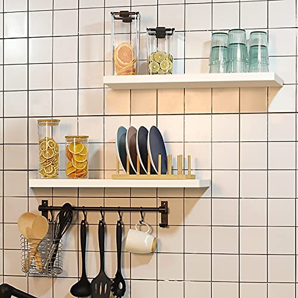 ISYOKE White Floating Shelves for Wall Mounted Storge Shelf Set of 3 Wall Shelf Decorative Display White Rack Shelves for Bathroom Bedroom Living Room Kitchen Office