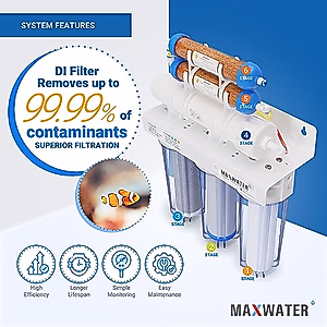Max Water 6 Stage 100 GPD (Gallon Per Day) RODI (Reverse Osmosis Deionization) Water Filtration System for Aquarium and Hydroponics