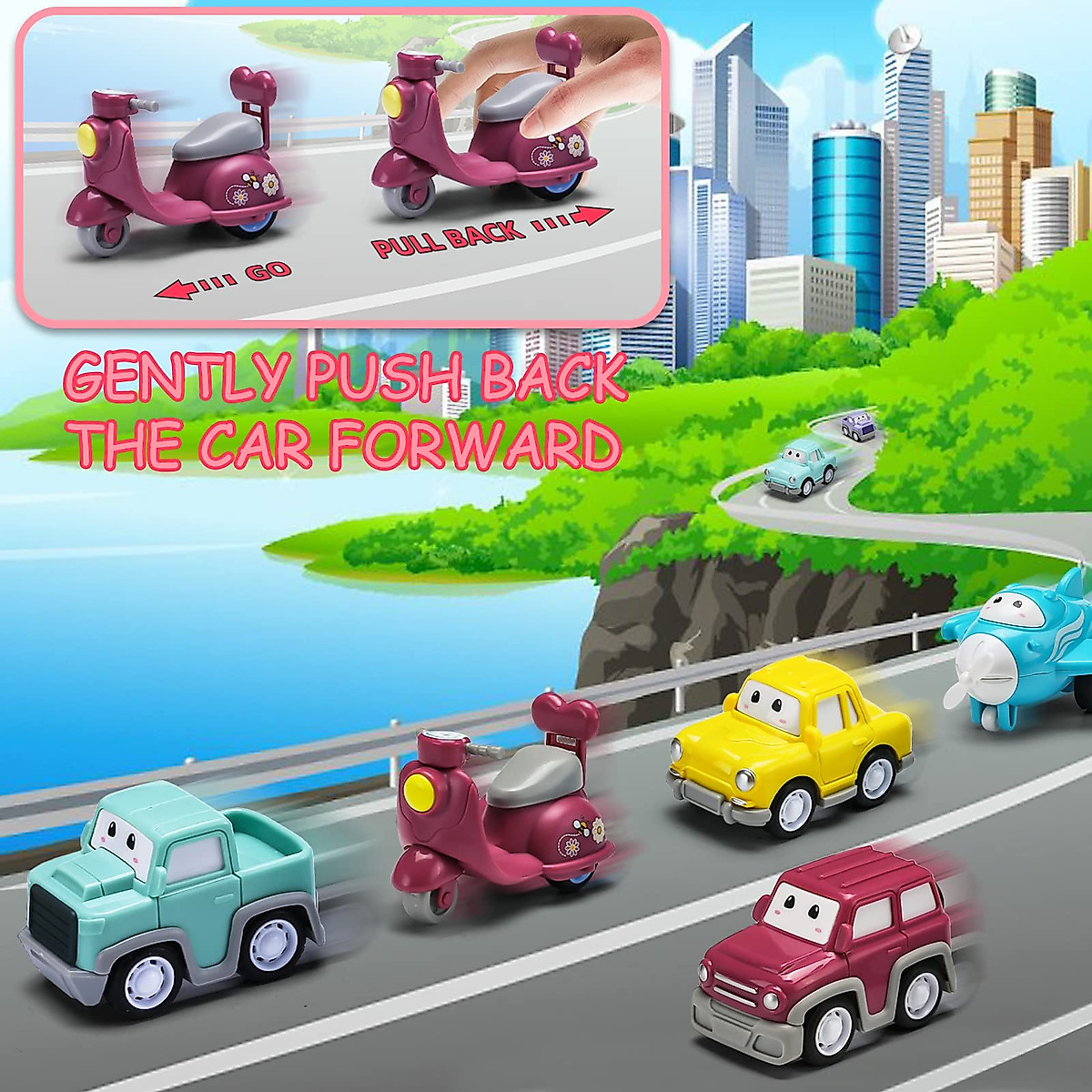 Cartoon Vehicle Toy for Toddler Girl, 9-in-1 Pink Carrier Truck for Baby Girls, Friction Power Transport Car with Light and Sound, Toys for 3 Years Old Little Girl Kid Child Infant Gift Birthday