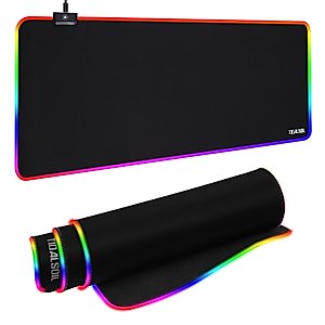 RGB Gaming Mouse Pad, 31.5 x 11.8 Inch Oversized Mouse Mat with 12 Light Modes, Non-Slip Rubber Base, Large Keyboard Mouse Pad for PC Gaming, Office, Black