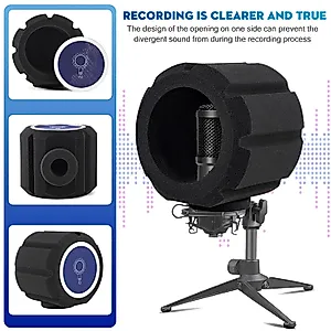 Facmogu Large Microphone Windscreen Foam Cover Pop Filter, Microphone Wind Shield Pop Filter, Acoustic Filter with Thick Sponge for Indoor Studio Audio Recording & Outdoor Wind Noise Reflections, Blue