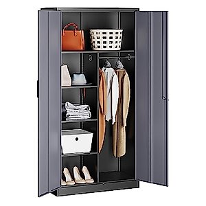 SISESOL Metal Storage Cabinets Locker with Locker Shelf, 72" Armoire Wardrobe Closet with Hanging Rod Storage Locker, Wardrobe Cabinet for Bathroom Storage Cabinet with Doors Lockers for Employees