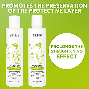 Amazonliss Brazilian Treatment Natural Shampoo & Conditioner Set For Keratin-Treated Hair - Anti-Frizz - Enhances Smoothness & Shiner - Formaldehyde Free,Eliminates Curls and Frizz Vegan,8.45 fl.oz