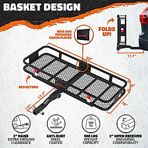 Mockins 48"x18"x6" Heavy Duty Trailer Hitch Cargo Carrier & 15CuFt Waterproof Cargo Bag for Hitch Carrier w/ 4 Packing Cubes | Folding Luggage Rack for SUV/Car & Cargo Carrier Hitch Mount Accessories