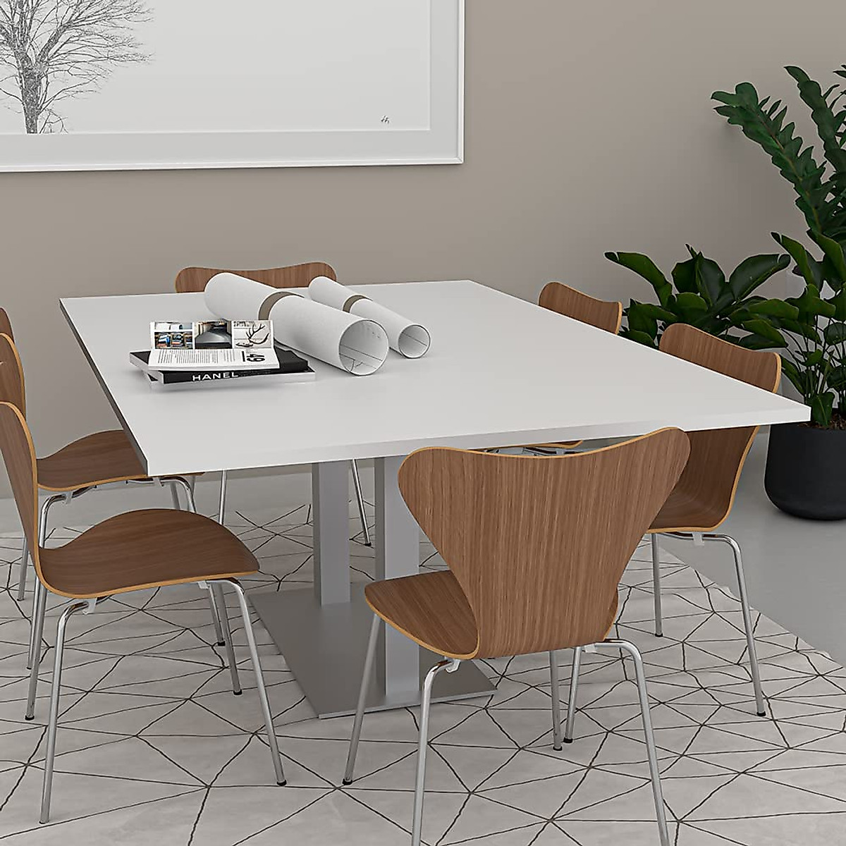 SKUTCHI DESIGNS INC. 6 Person Rectangular Conference Table | Square Metal Base | Harmony Series | 48X72 | White