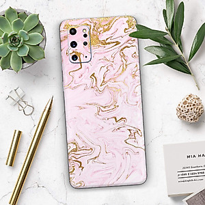 DesignSkinz Rose Pink Marble & Digital Gold Frosted Foil V13 Protective Vinyl Decal Wrap Skin Cover Compatible with The Samsung Galaxy S20 (Screen Trim & Back Glass Skin)