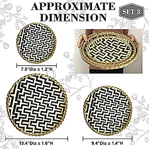 Bamboo Woven Wall Baskets Decor Boho Flat Set 3 Shallow Basket for Organizing Kitchen Wicker Tray for Coffee Table Trays Decorative Plates for Wall Hanging Farmhouse Wicker Serving Tray