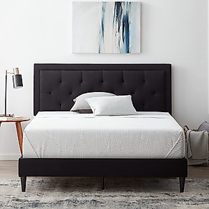LUCID – Upholstered Platform Bed Frame with Headboard – No Box Spring Needed – King Size Bed Frame with Headboard – Black