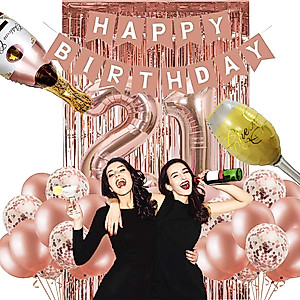 21st Birthday Decorations for Women, Rose Gold 21 Birthday Party Decoration for Her, 21st Happy Birthday Banner Kits Rosegold Balloons Decoration for Girls Women 21st Birthday Party Supplies