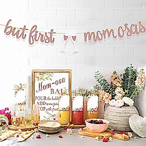 MORDUN MOMosa Bar Sign Banner Tags - Rose Gold Decorations for Baby Shower Mom Birthday Mother’s Day Decor New Mum Brunch Dia de las Madres