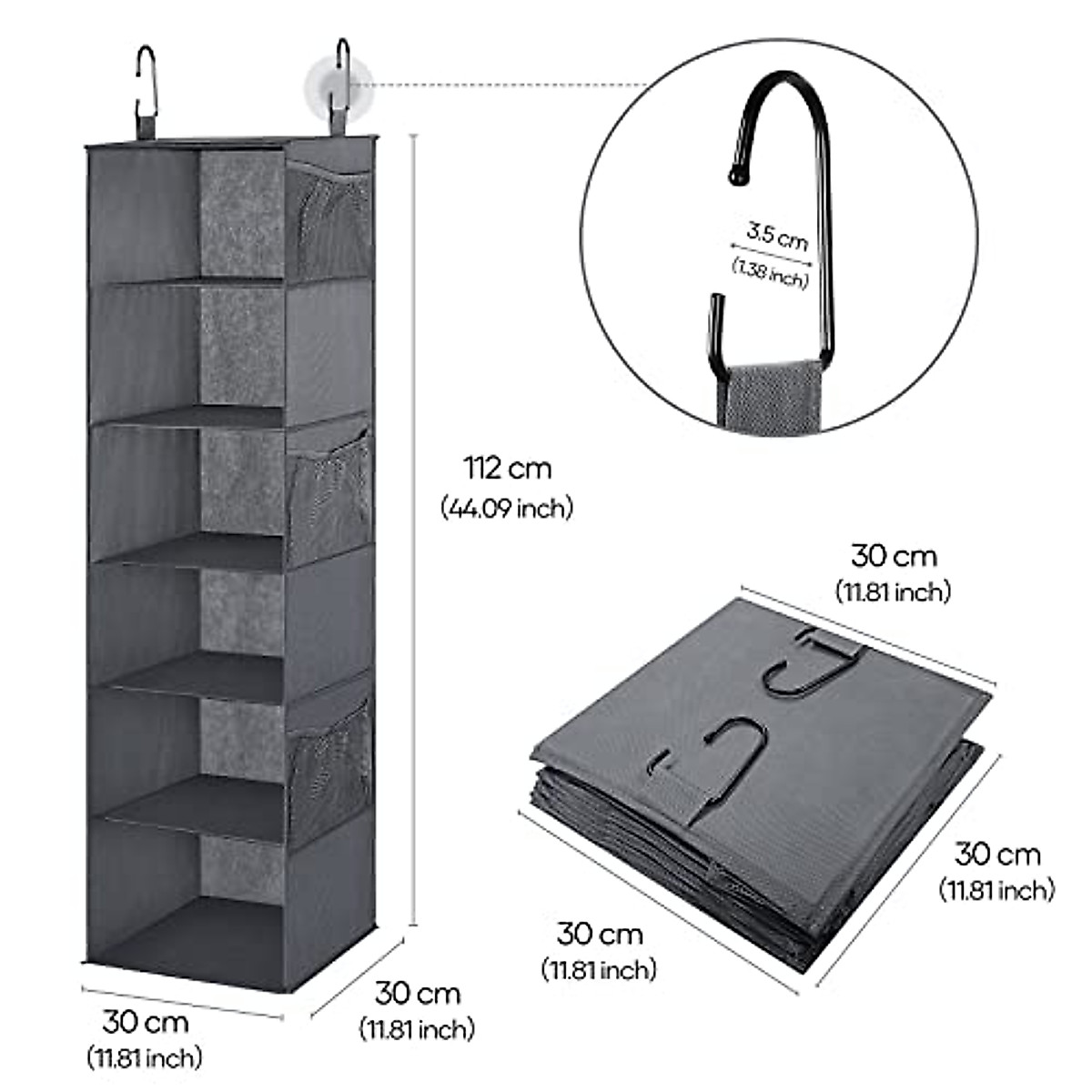 HAITRAL Hanging Closet Organizer - 6-Shelf Hanging Storage Shelves with 3 Side Pocket - Multi-Function Foldable Cube Wardrobe for Home, Dorm, Apartment