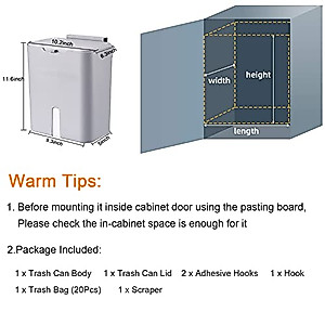 Tiyafuro Upgraded Hanging Trash Can with Lid, 2.4 Gallon Kitchen Compost Bin for Cabinet and Under Sink, Wall-Mounted Indoor Trash Bin for Bathroom Bedroom Office, Waste Bin