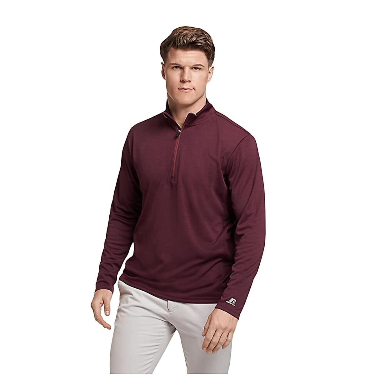 Russell Athletic Men's Lightweight Performance 1/4 Zip Outerwear, Maroon, L
