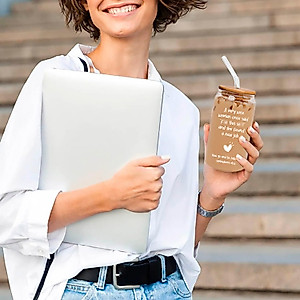 CHICKOR Coworker Leaving Gifts For Women - 16 Oz Glass Cups With Bamboo Lid And Glass Straws - Farewell Gifts, Good Luck Gifts For Coworkers, Colleagues, Boss - Going Away Gifts For Friends