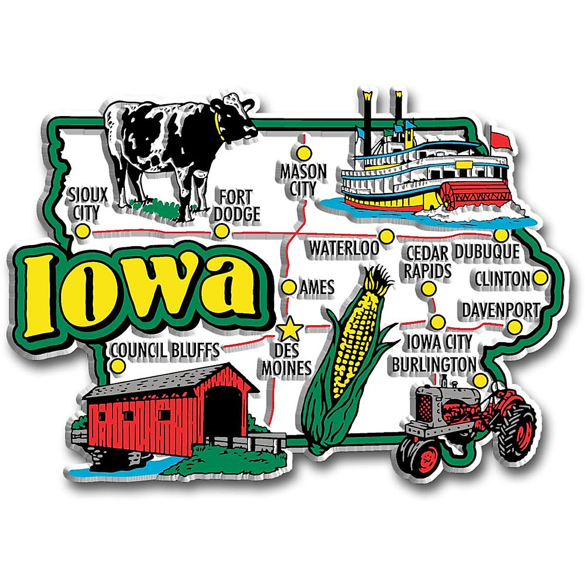 Iowa Jumbo State Magnet by Classic Magnets, 3.8" x 2.7", Collectible Souvenirs Made in The USA
