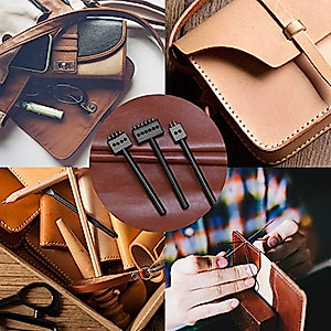 Prong Punch Tool Set - 3pcs 5mm Leather Row Round Hole Tooth Punch Tool, 2/4/6 Prong Circular Cut Lacing Stitching Chisel DIY Leathercraft Punching Accessories Kits for Leather Craft Supplies