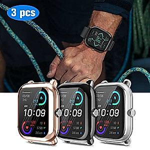 Fintie 3 Packs Screen Protector Case Compatible with Amazfit GTS 2 Mini/Bip U Pro, Soft TPU Plated Bumper Full Protective Cover Cases [Scratch-Proof], Black+Clear+Rose Gold