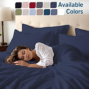 Saaz Linen 1000 Thread Count Full Size Sheet Set - 100% Egyptian Cotton Hotel Luxury Collection Bedding Sheets - Fits Upto 16 Inch Deep Pocket - Sateen Weave Solid 4 Piece Sheets Set (Navy Blue)