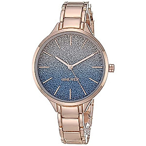 Nine West Women Japanese Quartz Dress Watch with Metal Strap, Rose Gold, 12 (Model: NW/2336BLRG)