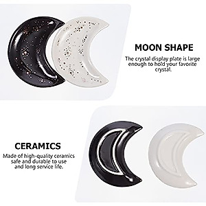 VOSAREA 2Pcs Moon Tray Crystal Holder Ceramic Jewelry Tray Tea Serving Tray Dishes Dessert Fruit Snack Plate Jewelry Organizer for Home Kitchen Hotel Guest Room
