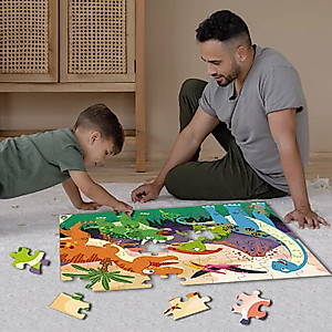 Dinosaur World Jigsaw Puzzle for Kids Ages 3-5 4-8 Year Old and Up，Jumbo 72 Piece Prehistoric Dinosaur Floor Puzzle Fancy Toddler Game Educational Toys Gift Box Boy and Girl