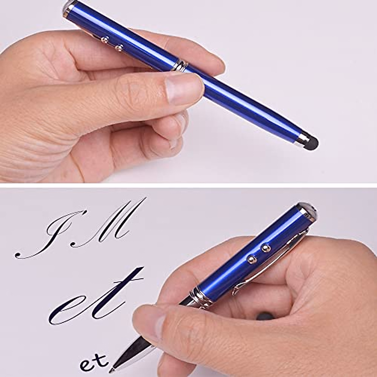 et Ballpoint pen,Touch Screen Pen,Multi function business teaching metal Flashlight white light stylus ball point pen four in one function (Silver)
