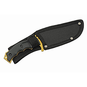 Szco Supplies 8.5” Gold/Black Full Tang Fixed Blade Saw Back Tracker Survivor Knife with Sheath, (211548-GD)
