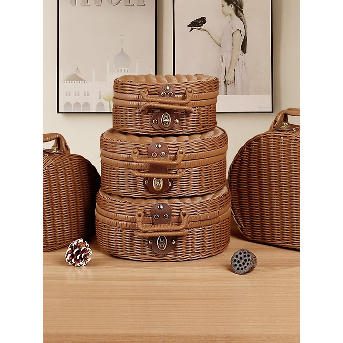 JOROBURO Round Rattan Basket for Chic Storage Solutions