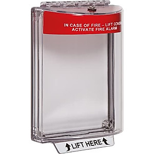 Safety Technology International, Inc. STI-13010FR Universal Stopper®, Flush Mount and Fire label, Indoor/Outdoor Protective Polycarbonate Cover for Pull Stations or Call Points, Red