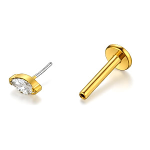 KaseStyle G23 Titanium Threadless Push-in Labret Lip Monroe Tragus Earrings Clear CZ Push Back Stud Helix Piercing Jewerly for Men Women (A,8mm 16G Gold)