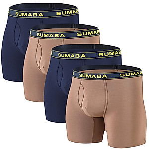SUMABA Mens Bamboo Viscose Anti Chafing Spandex Boxer Briefs Underwear (7403Dark Blue/Brown, xl)