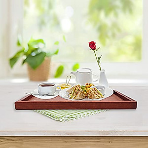Solid Wood Serving Tray, Rectangle Non-Slip Tea Coffee Snack Plate, Food Meals Serving Tray with Raised Edges for Home Kitchen Restaurant(11.8x7.9x0.8, Brown)