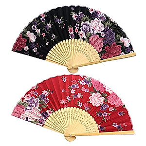 MUSISALY 2pcs fans handheld mini fan hand held fan folding fan mini handheld fan hand fans for women fan mini handheld fans mini hand fan floral fan Japanese-style Miss flowers