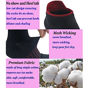 Women Toe Socks Low Cut No Show Wicking 5 Finger Split Cotton Athletic 6 Pack