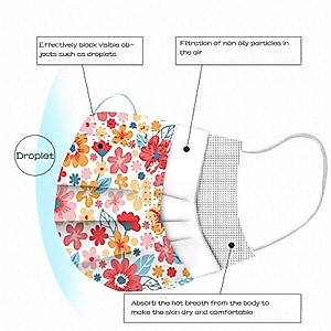 50PC Flower Disposable Face_Masks for Women, 3-Ply Colorful Floral Breathable Face_Mask with Nose Wire for Glasses Wearers, Protective Facemask with Printed Design for Adults Holiday Party