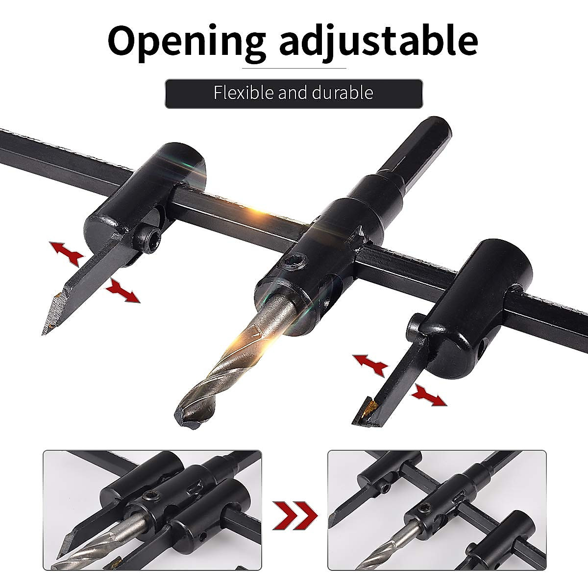 HOHXEN Adjustable Circle Hole Saw Cutter Woodworking Drill Bit,Adjustable 1-Inch to 12-Inches,Heavy Duty Wood DIY Tools(Cutting Diameter:30mm-200mm)