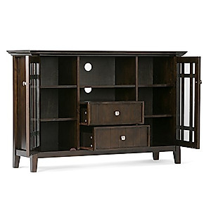 SIMPLIHOME Bedford SOLID WOOD 53 Inch Wide Transitional TV Media Stand in Dark Tobacco Brown for TVs up to 60 Inches, For the Living Room and Entertainment Center