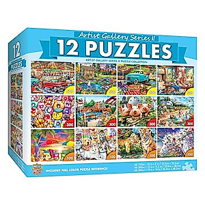 MasterPieces 12 Pack Jigsaw Puzzles for Adults, Family, Or Kids - Artist Gallery Bundle with 100, 200, and 300 Piece Puzzles