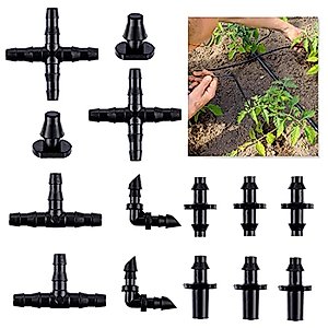 1/4in Drip Irrigation Fittings Kit, 280 Pcs Drip Irrigation Barbed Connectors, Tubing Drip System Parts for Garden Lawn Include Straight Barbs,Single Barbs,Tees,Elbows,End Plug,4-Way Coupling