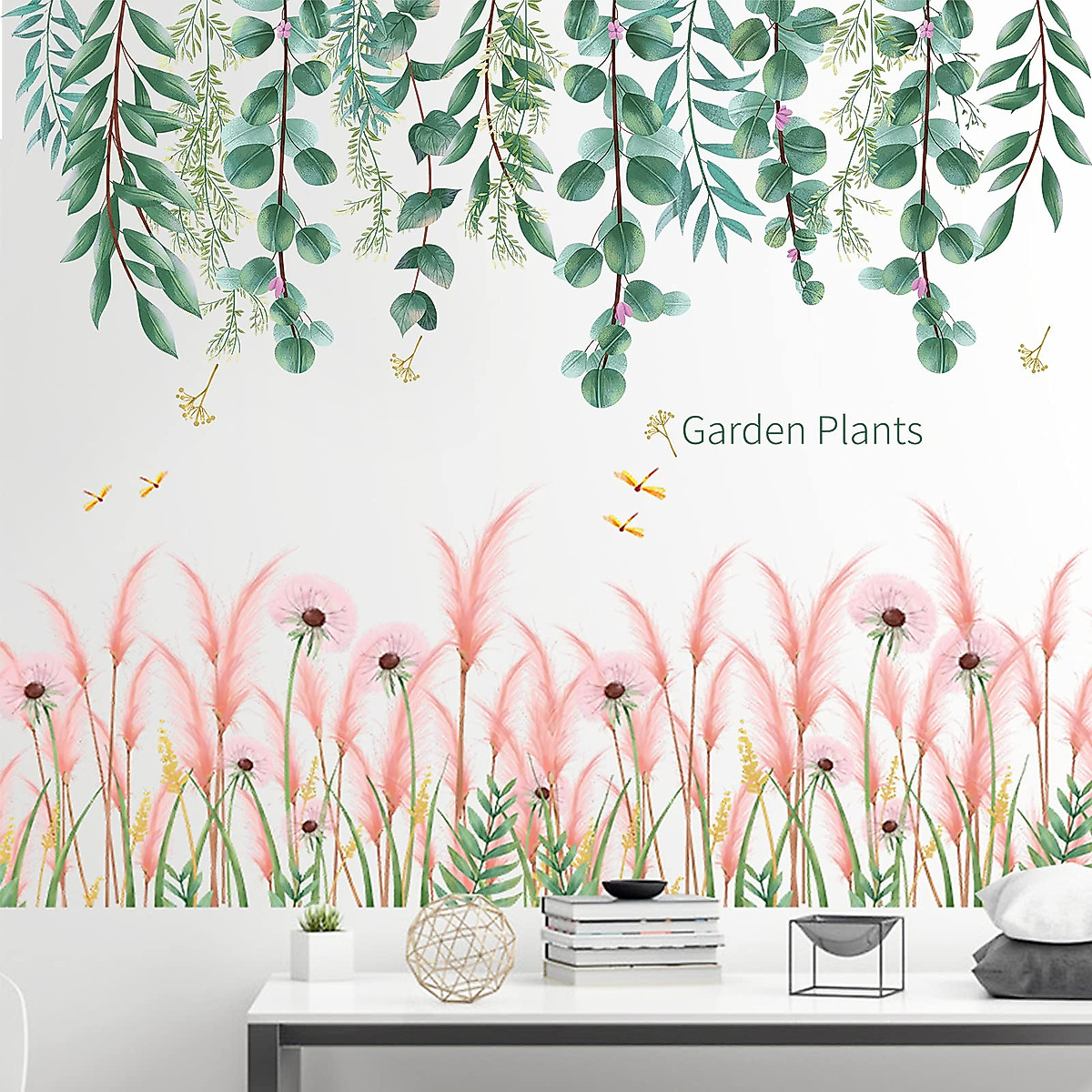 3Pcs Tropical Plants Flowers Vine Wall Corner Stickers, Removable Green Plants Fresh Leaves Flower Wallpaper Decals, Garden DIY Art Mural for Nursery Bedroom Kitchen Offices Home Decorations (B)