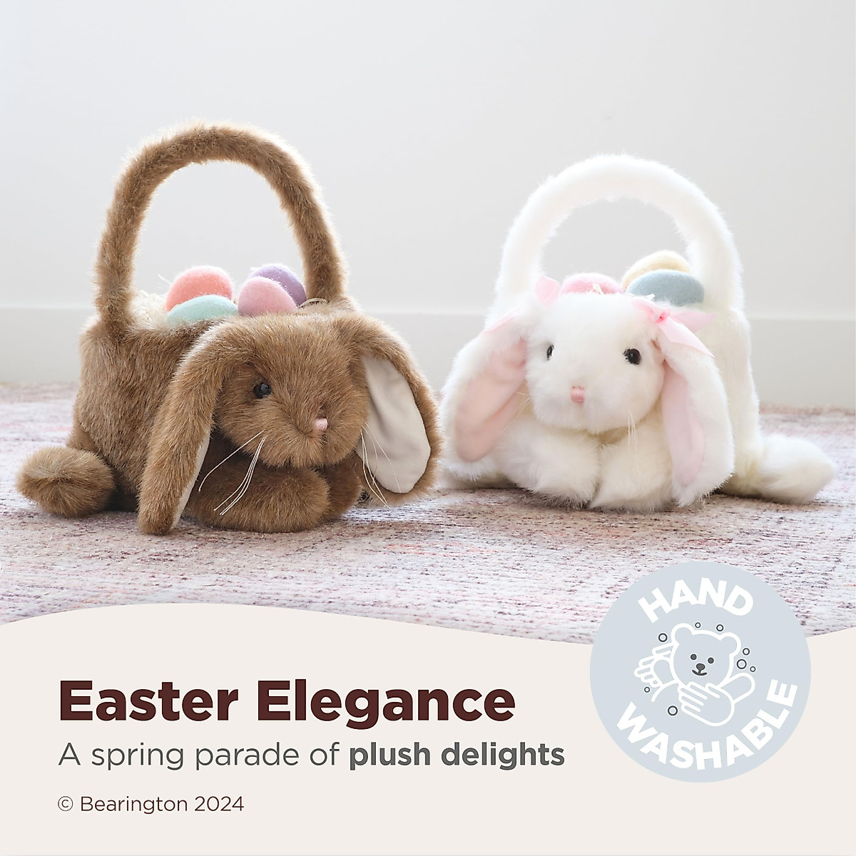 Bearington White Bunny Rabbit The Plush Easter Basket Bunny, 12 x 13 Inch Bunny Basket, Easter Basket for Babies